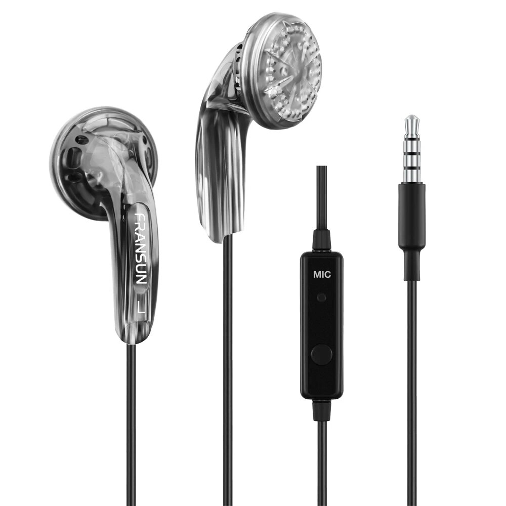 Проводные наушники Fransun с микрофоном, серые 3.5mm