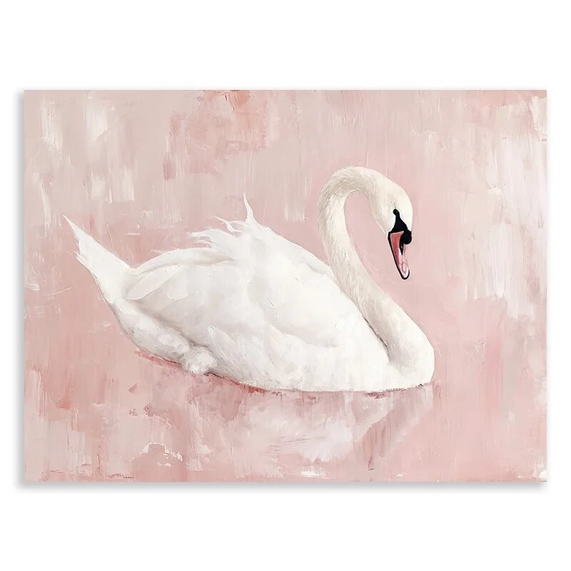 Pink Butterfly Flower White Swan Beautiful Print Poster Vintage Trend Girls Room Nursery Canvas Painting Home Decor Wall Art
