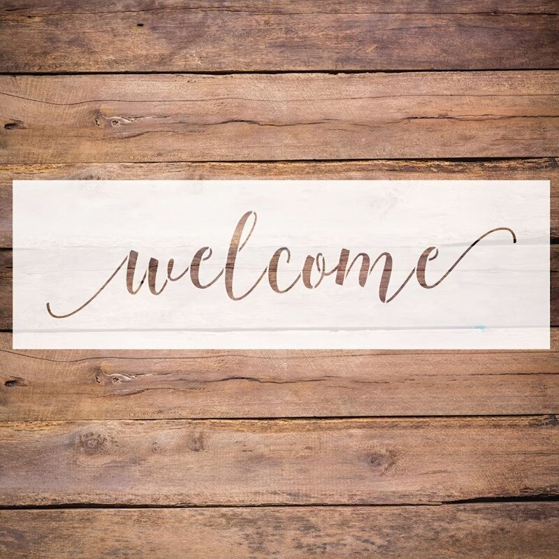 Трафарет для творчества и декора, надпись Welcome, длинная полоса, 1 шт, размер 14×4 дюйма, для стен, мебели, дверей и холстов