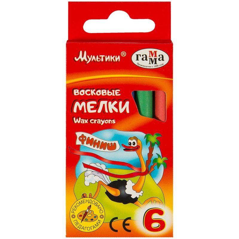 Мелки восковые Гамма "Мультики" 6 цветов, круглые 90х8мм, натуральный воск, для детей — фото 1