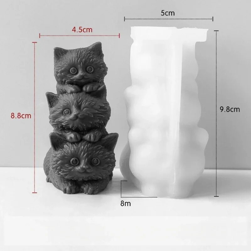 Силиконовая Форма Для Свечей «3 Котенка»: Милый Дизайн «Соседские Кошки» Для Ароматических Свечей, Гипсовых Украшений