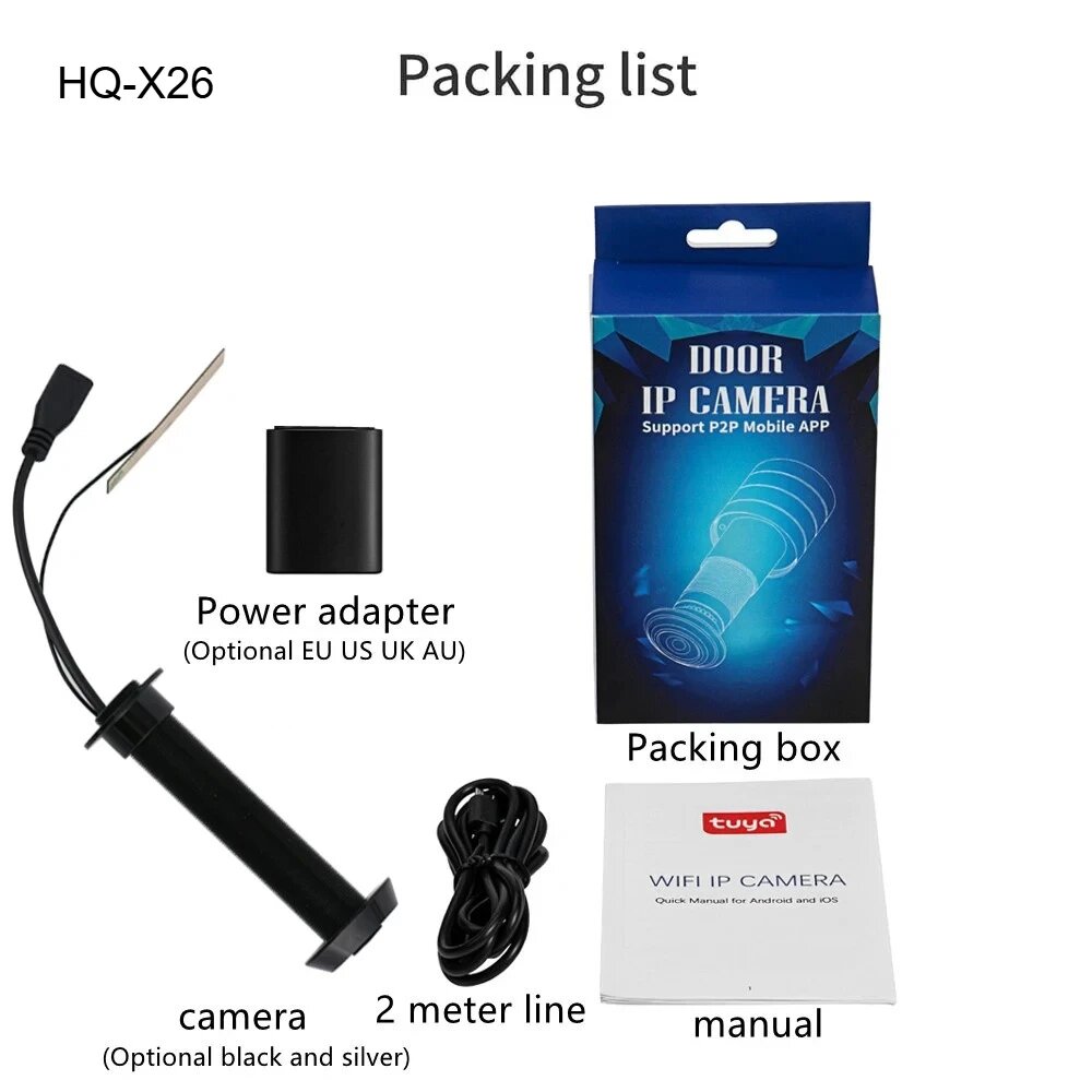 HQCAM Wi-Fi дверной глазок 1080p, черный, 32G, EU Plug