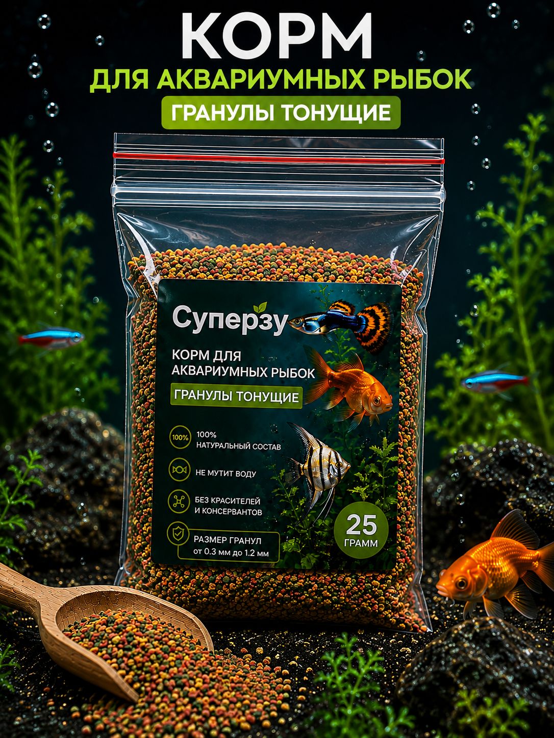 Корм для рыбок аквариумных гранулы100мл