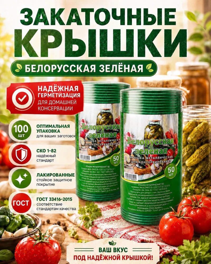 Белорусская Крышка Крышка для банки, 8.2, 8.2 см х 8.2 см, 100 шт