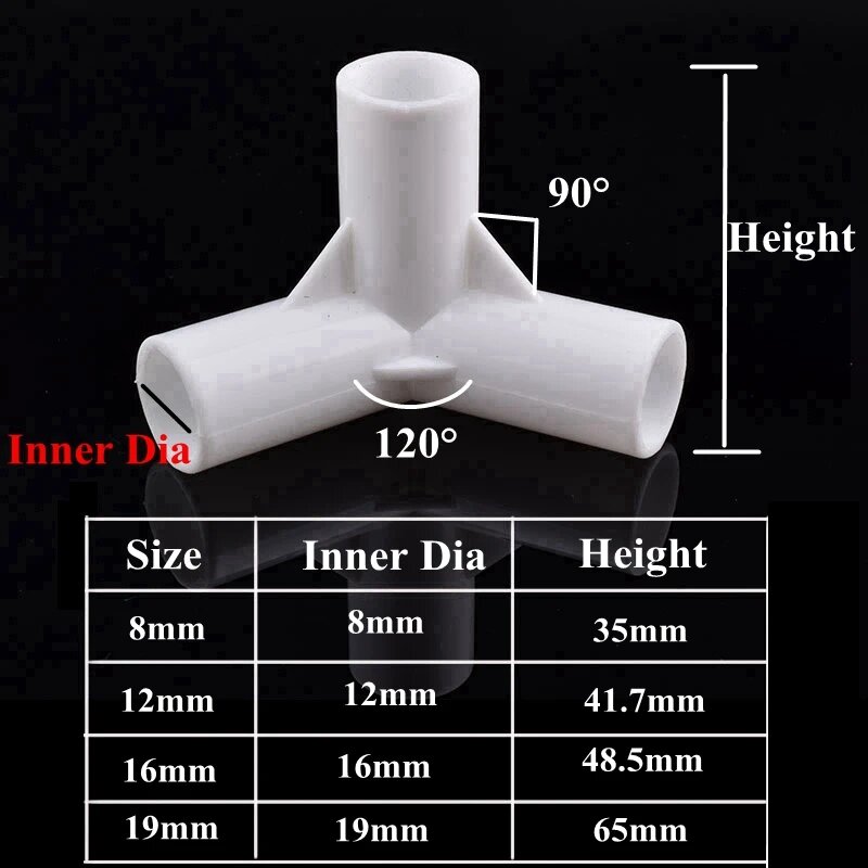 Фитинги для труб ПЭ 8/12/16/19 мм, белые, 5 шт. 12mm(5pcs), 120 Degree Three-way