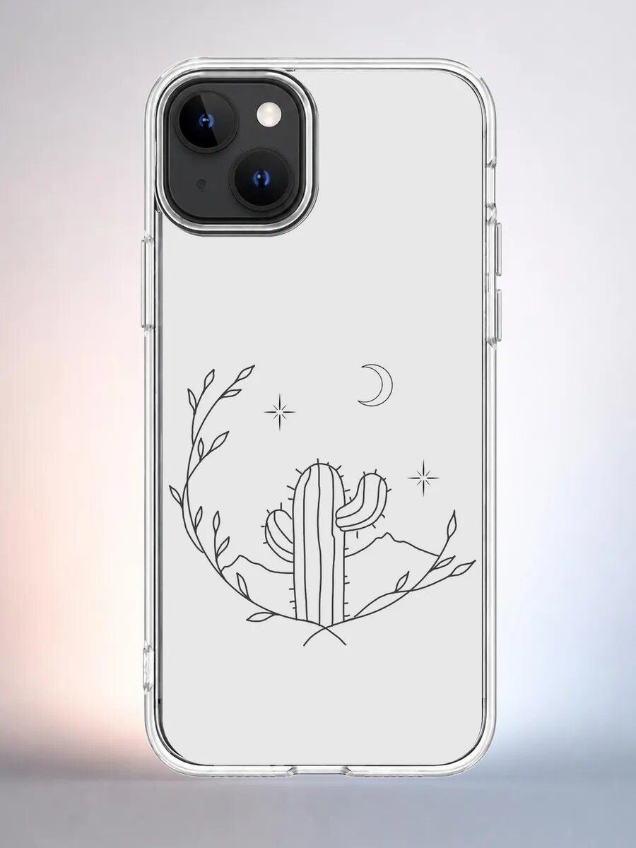 Чехол iPhone 15 кактус с луной силиконовый