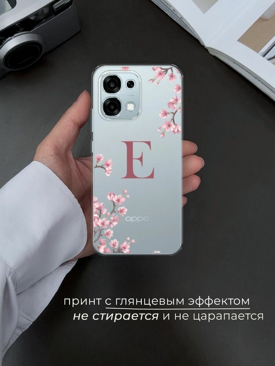 Силиконовый чехол на Oppo A6 Pro / Оппо A6 Про с принтом Буква E сакура — фото 1