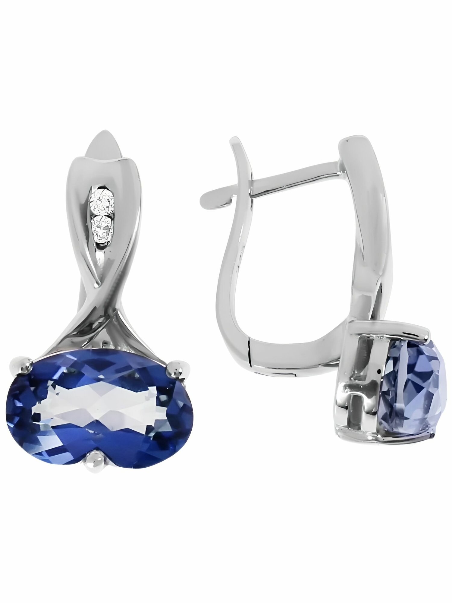 Серьги, серебро, 925 проба, родирование, кварц, фианит