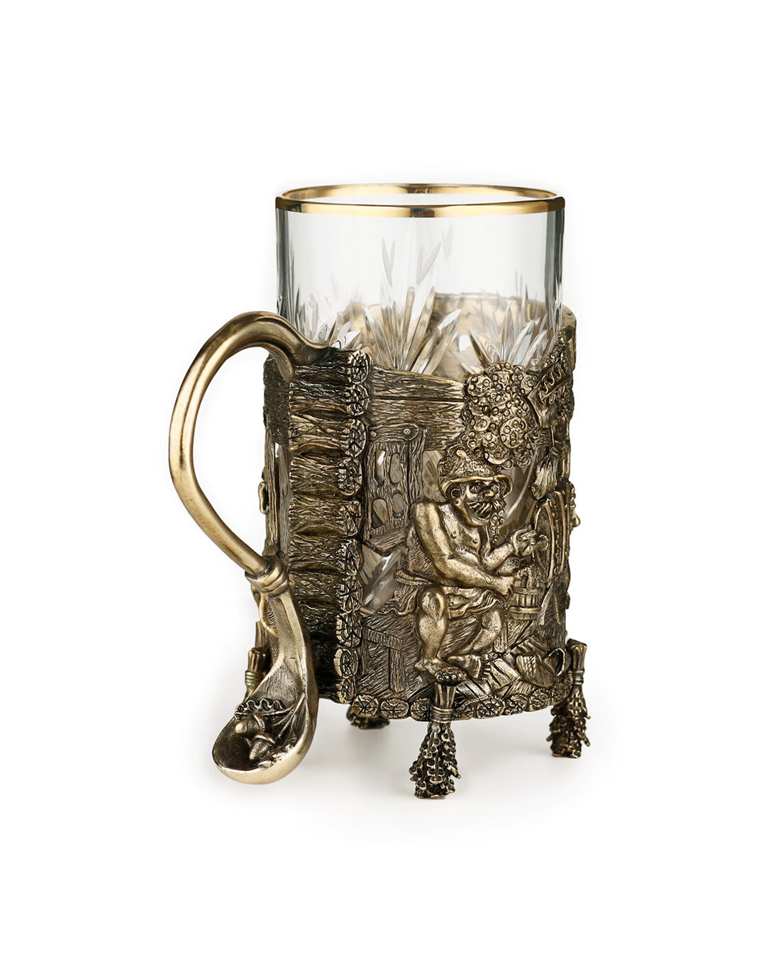 Подстаканник "С легким паром", литье, хрусталь, латунь, ручная работа.