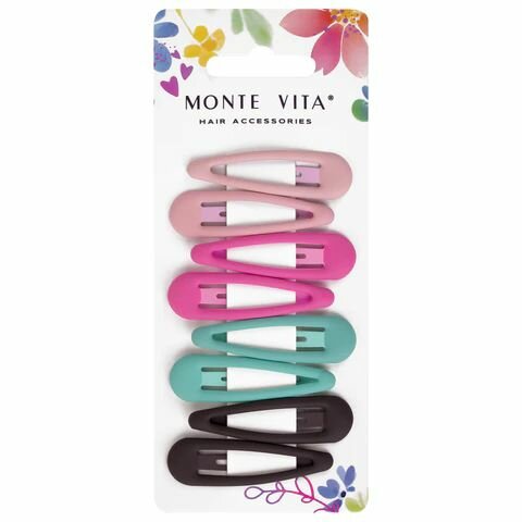 Заколки для волос набор 8 шт, 5 см, клик-клак, soft touch, разные цвета, MONTE VITA (монте вита), 457092