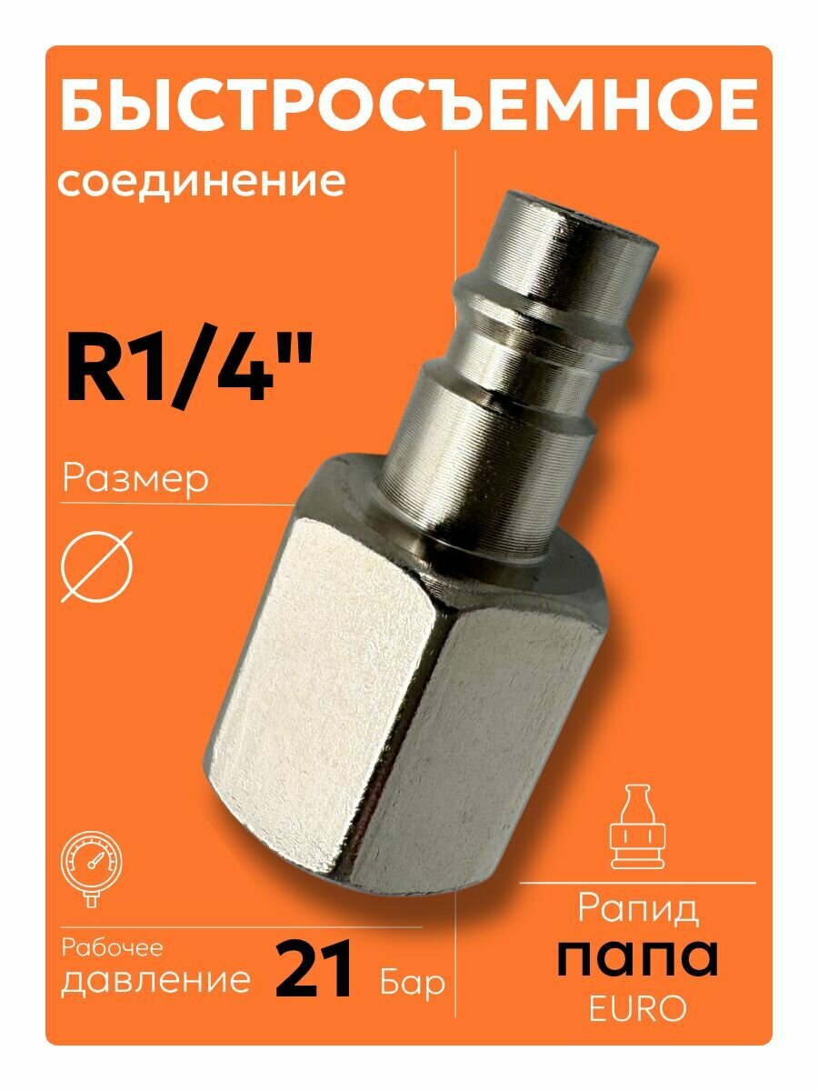 E02-2PF R1/4 Быстросъем для пневмоинструмента папа euro 1 шт