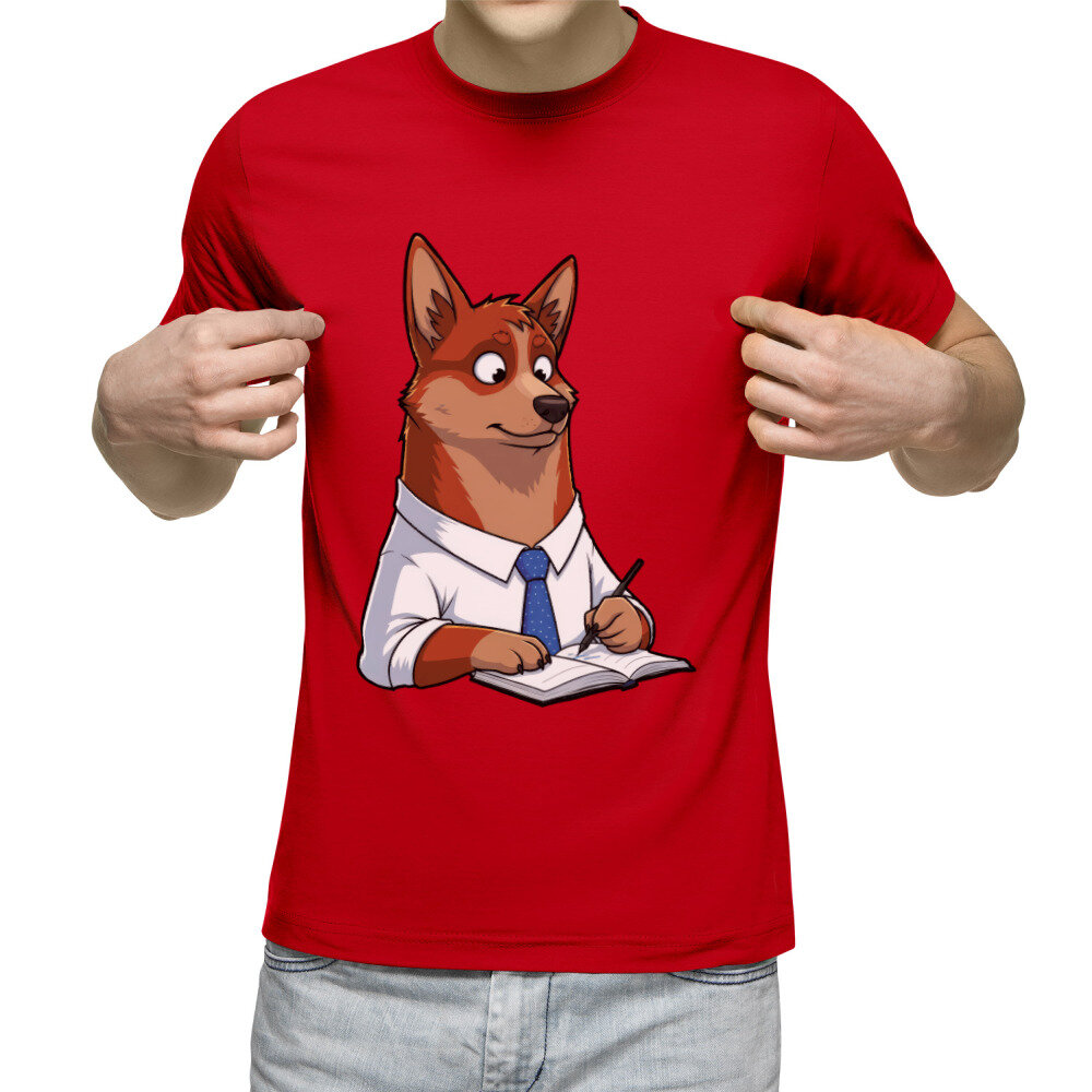 Мужская футболка «Деловой пес» (красный, 2XL)