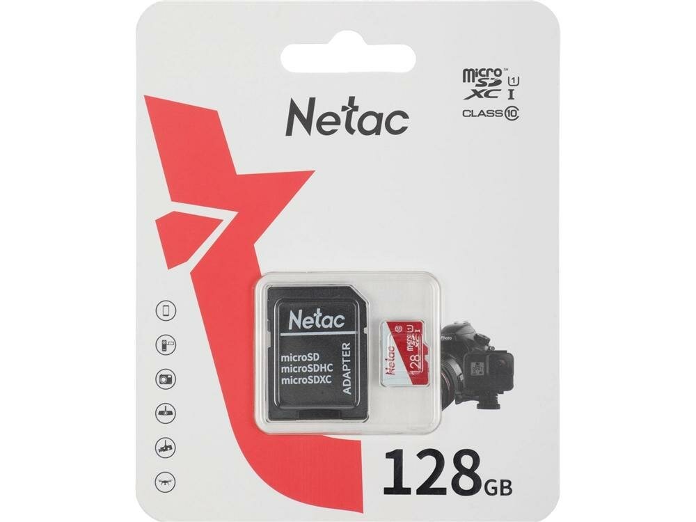 Карта памяти Micro SDXC 128GB Netac P500 ECO NT02P500ECO-128G-R с SD адаптером