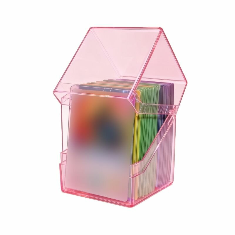 (1 шт) Прозрачный акриловый бокс для карт (картхолдер) - прозрачно-розовый
