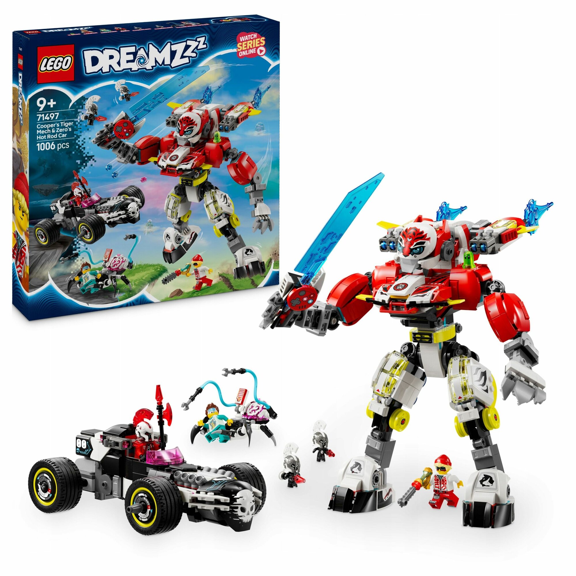 Конструктор LEGO DREAMZzz 71497 Тигровый робот Купера и хот-род автомобиль Зиро, 1009 дет.