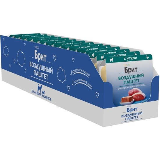 Корм влажный Brit PREMIUM воздушный паштет для взрослых собак мини пород Утка 14шт*100г