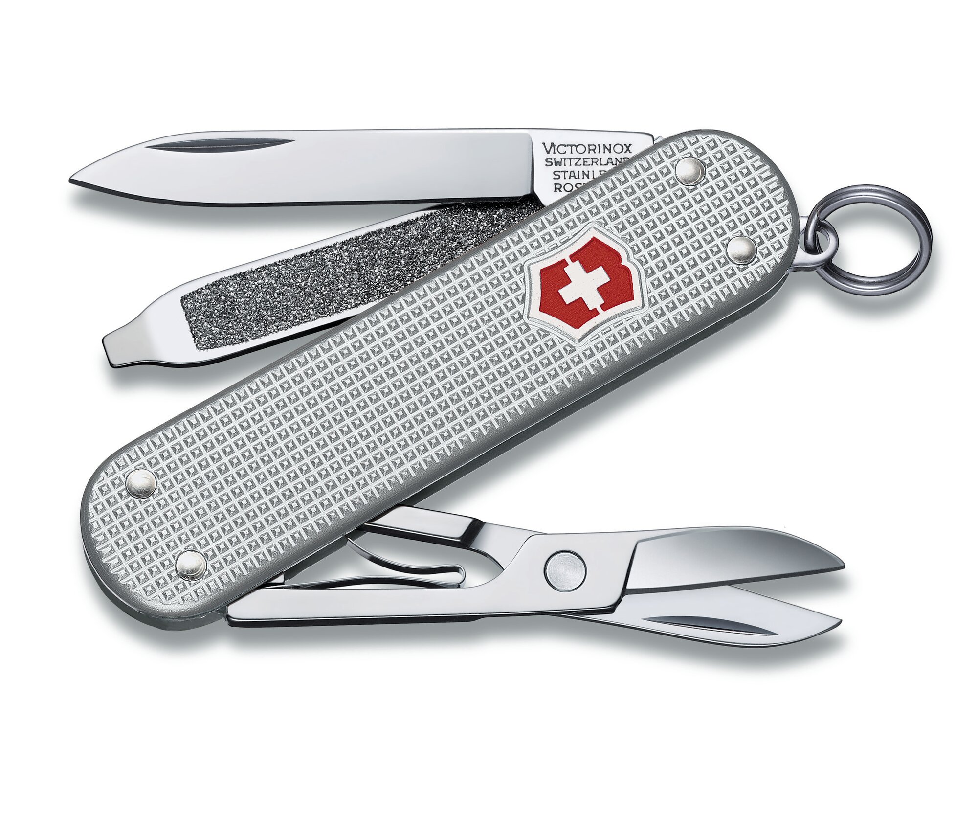 Нож брелок VICTORINOX Classic Alox, 58 мм, 5 функций, алюминиевая рукоять, серебристый 0.6221.26