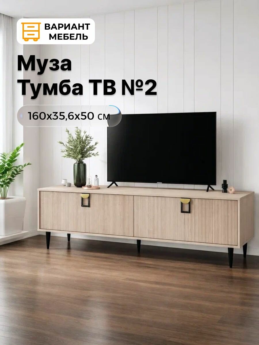 Тумба под телевизор, напольная "Муза" 2 Тира/Кадена Вуд, тумба под тв
