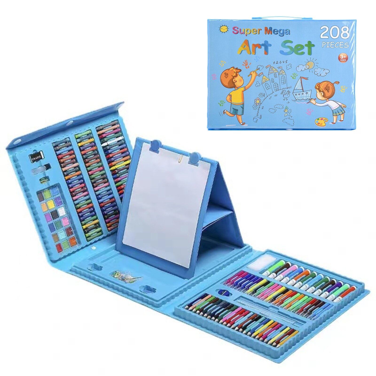 Арт-материалы, Набор для детей, Набор для творчества 208 деталей для детей 6-12 лет с трехскатным мольбертом, Набор для рисования с Раскраской, Креойдами, Маркерами, Акварельными ручками, Подарок для мальчиков и девочек (Розовый)