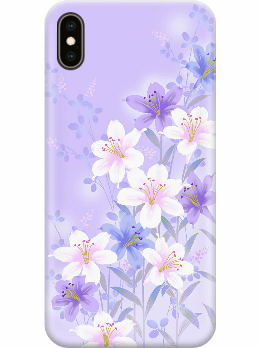 Силиконовый чехол на Apple iPhone XS Max / Эпл Айфон Икс Эс Макс с рисунком "Лилии на фиолетовом"