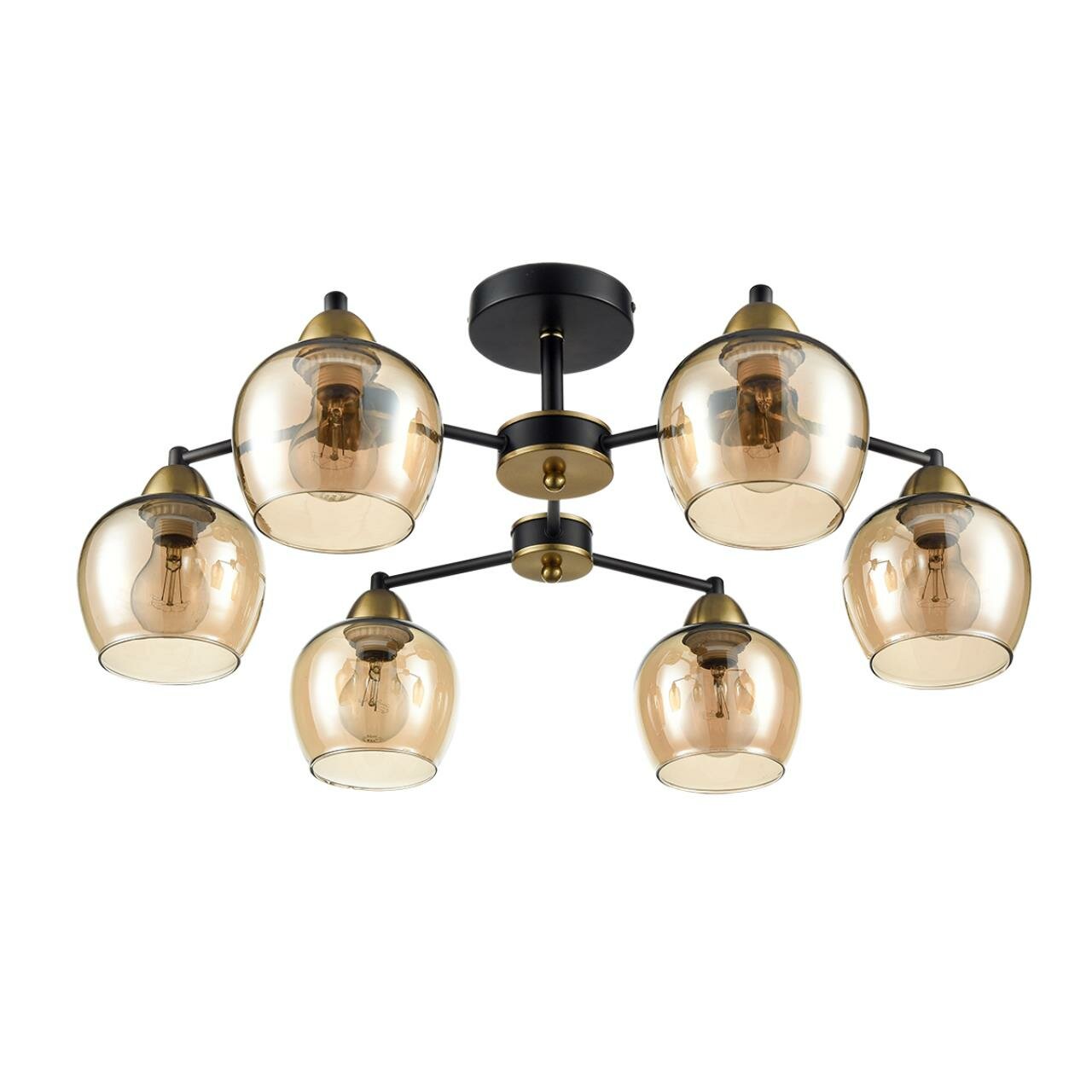 LUMION 8249/6C COMFI LN 000 черный/античное золото/янтарный, металл/стекло Люстра потолочная Е27 6*60W 220V LANDA