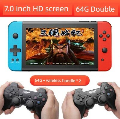 Настольная игровая консоль с 7-дюймовым HD-экраном, 64 ГБ памяти, красно-синим цветом, режим двойной игры + 2