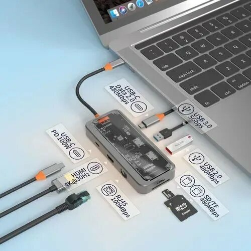 USB HUB 8 в1 / USB разветвитель, type c hdmi, док станция type c, usb хаб для macbook