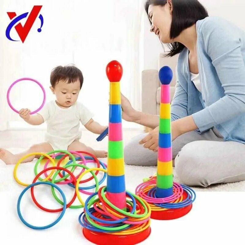 Кольцеброс детский игровой набор (1 башня + 12 кругов)