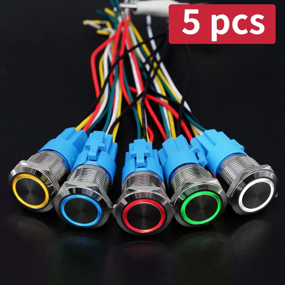 Металлические кнопочные 19mm Silver shell, 1 Each Color C, Fixed Self-locking, 110V-220V with wire