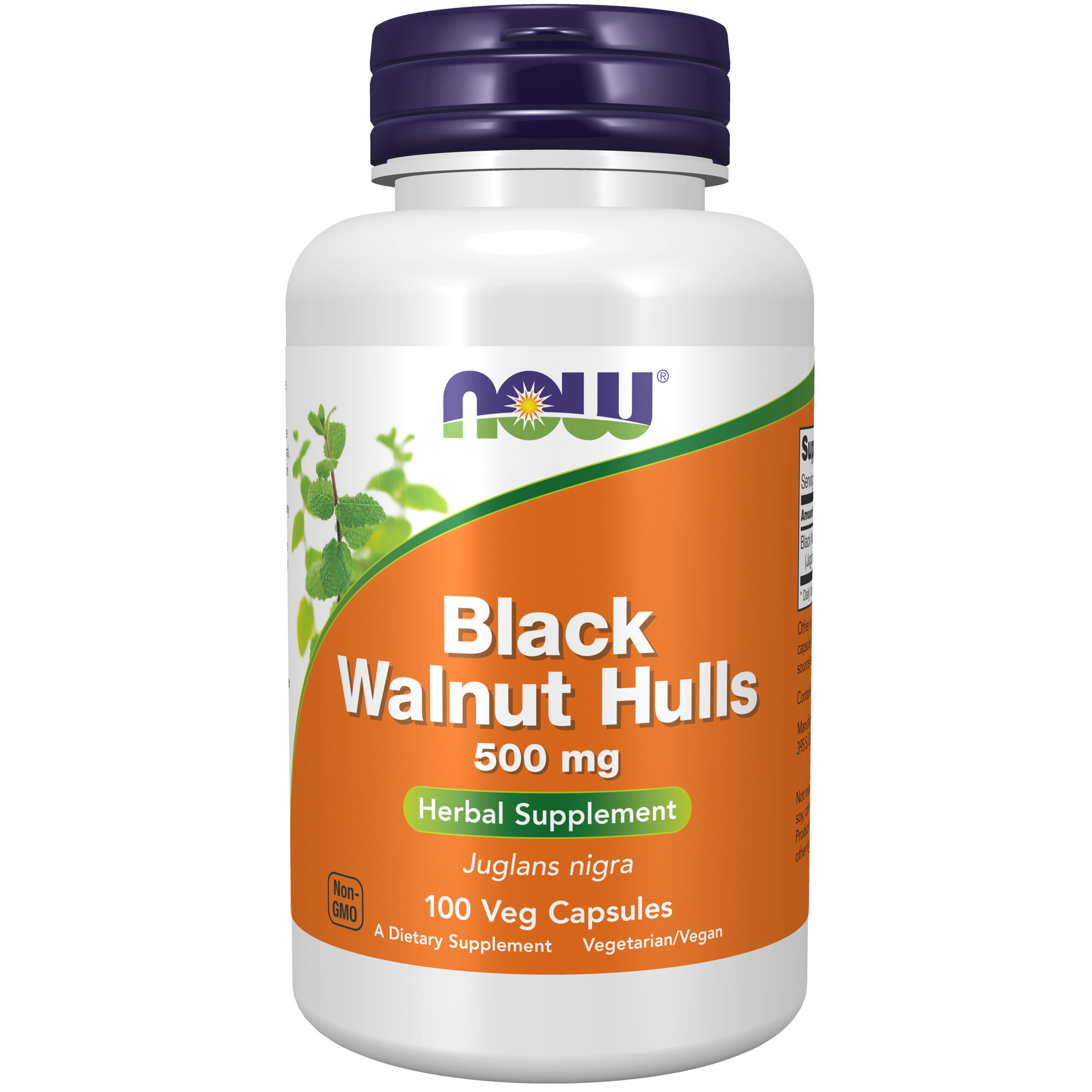NOW Black Walnut Hulls 500 mg 100 Veg Capsules, Скорлупа черного ореха 500 мг, 100 растительных капсул