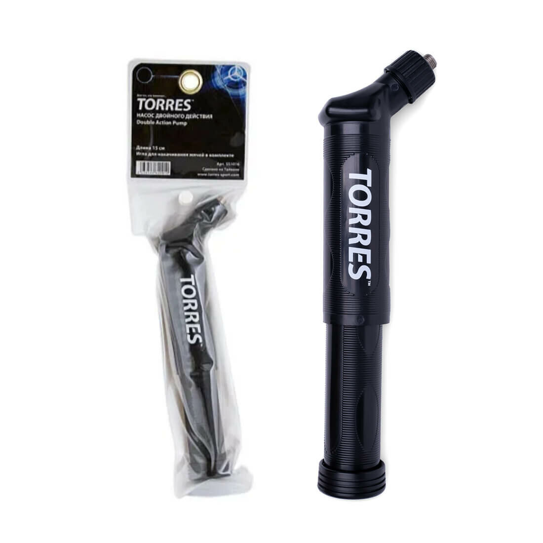 Насос для мячей двойного действия 15cm TORRES в комплекте игла с диаметром резьбы 7 мм