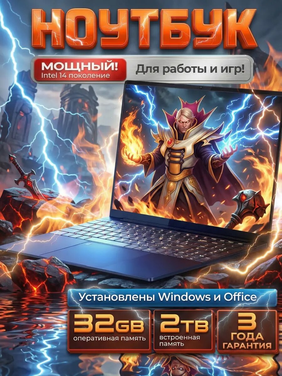 Ноутбук Intel Core i7-13700H, 32GB RAM, 2048GB SSD, 2026 + Windows, Office