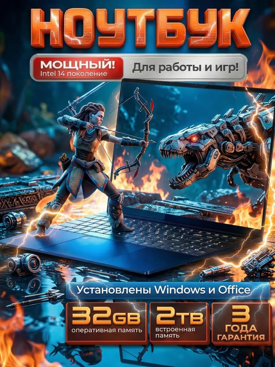 Ноутбук Intel Core i7-14700HX, 32GB RAM, 2048GB SSD, 2026 + Windows, Office
