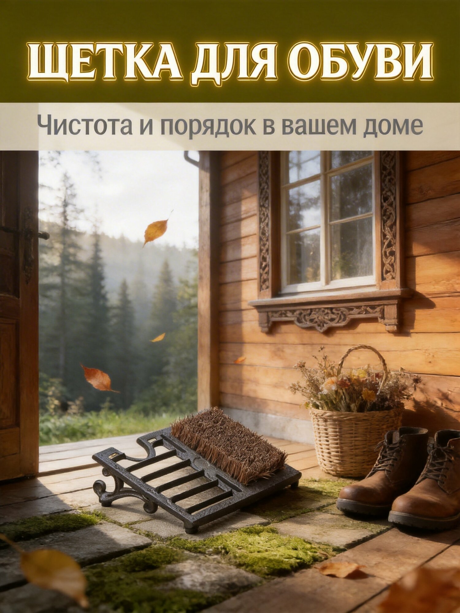 Чугунная щетка для обуви 1 шт, винтажная модель со встроенным скребком и жёсткими щетинами для входа, террасы и сада