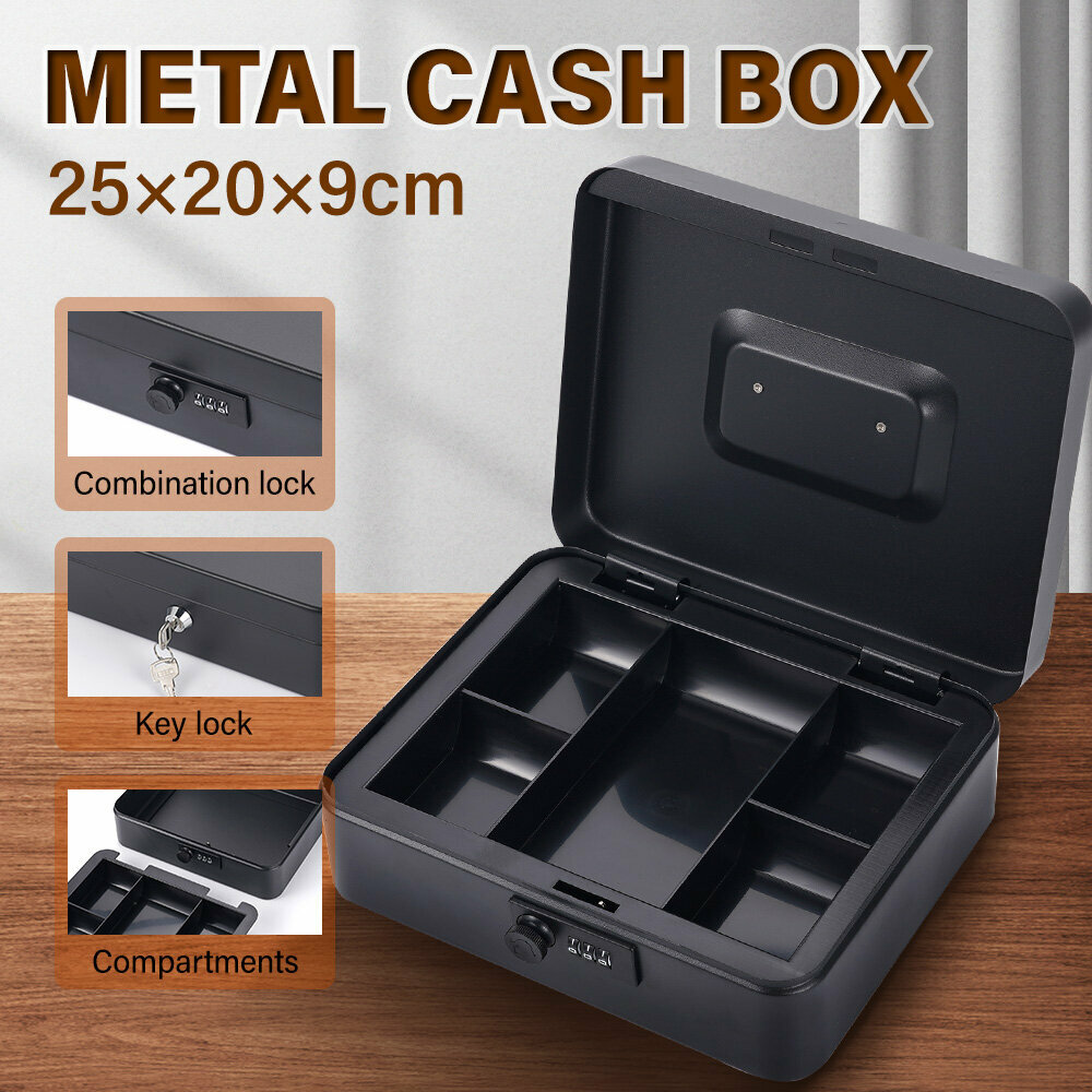 Малый сейф для кассы из черного металла, Парольная модель, нержавеющая сталь, черный