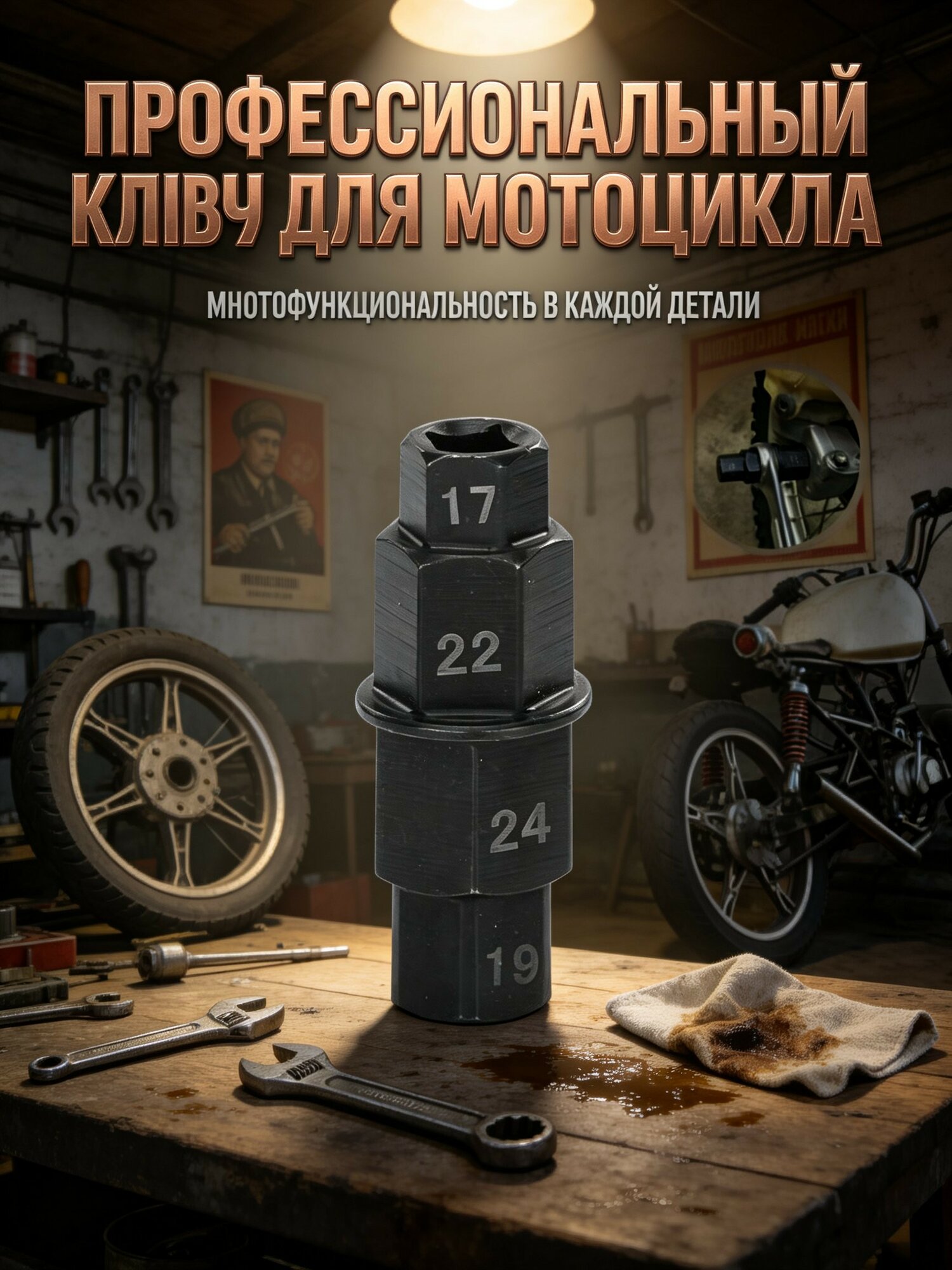 Шестигранный ключ с гнездом 17/19/22/24 мм, инструмент для снятия осей переднего и заднего колеса мотоцикла для мастерской