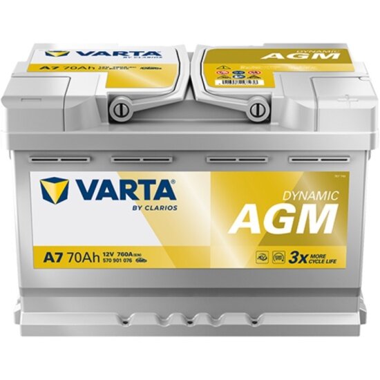 Аккумулятор Varta Dynamic AGM 570 901 076 E39/A7, 278x175x190, обратная полярность, 70 Ач