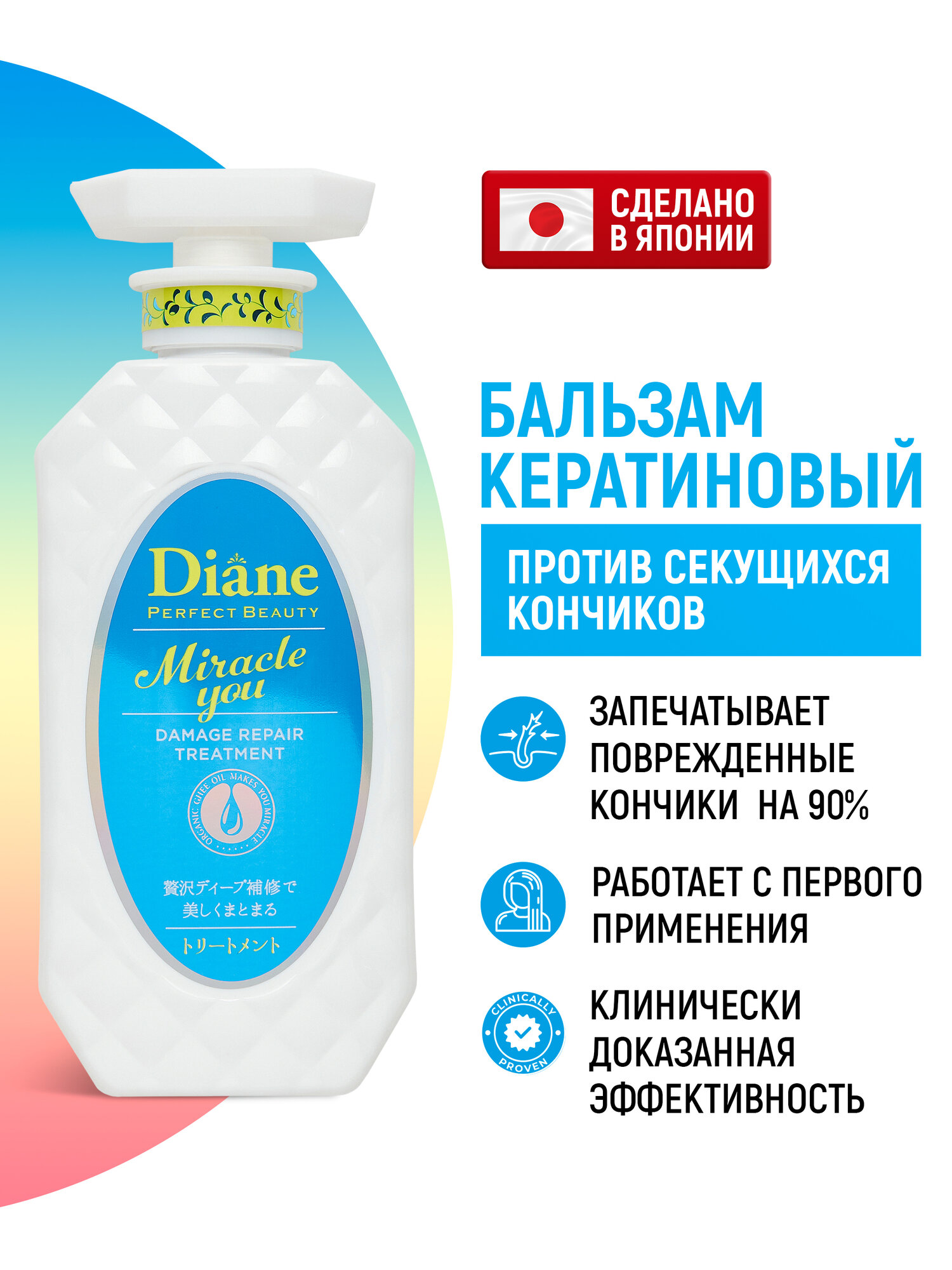 Moist Diane Бальзам для волос кератиновый Perfect Beauty Miracle You восстанавливающий, уплотняющий / Кондиционер для восстановления секущихся кончиков (Япония) 450 мл