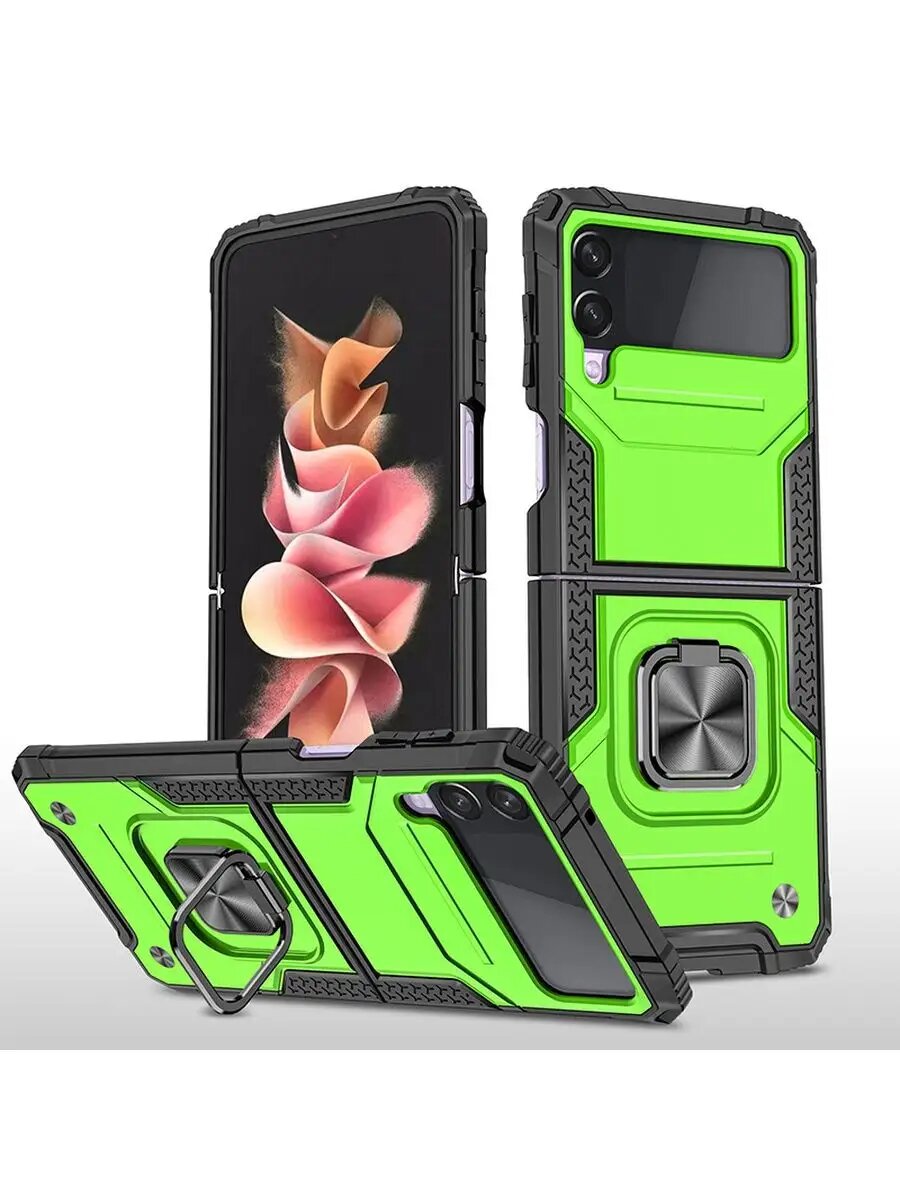 Противоударный чехол для Samsung Galaxy Z Flip 4 SHOCKPROOF с магнитным кольцом-подставкой салатовый