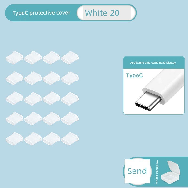 Пылезащитные заглушки для портов TypeC USB — 20 прозрачных, защита от потери для мобильных устройств