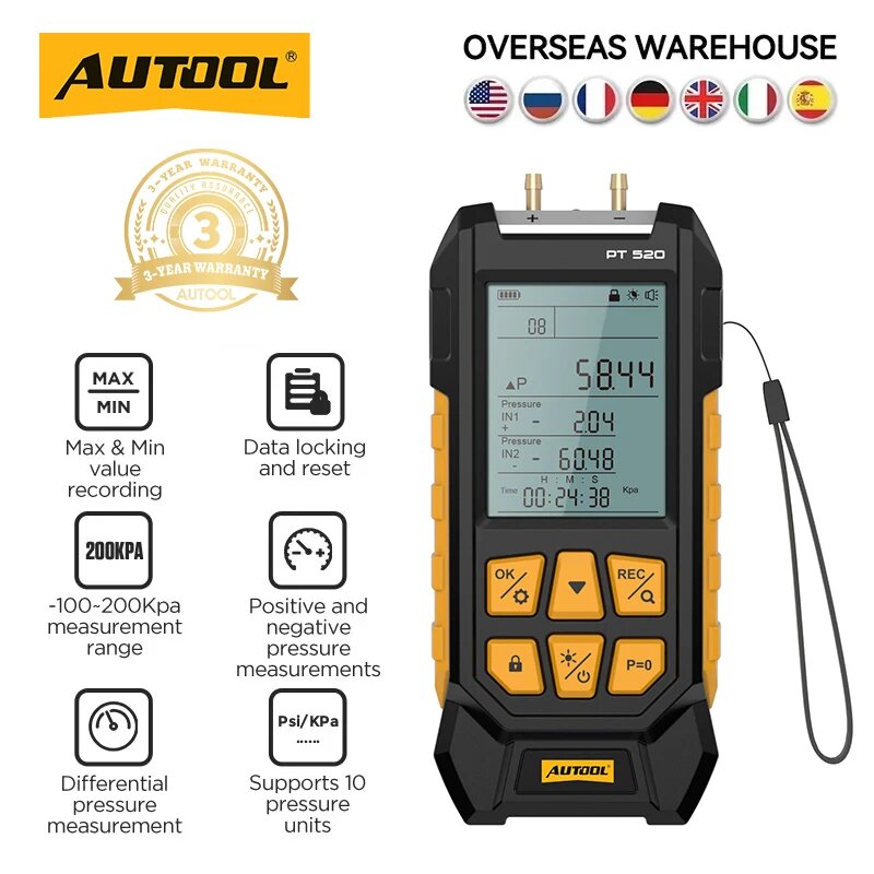 Цифровой манометр AUTOOL PT520