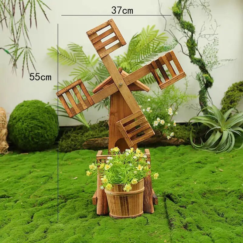 Фигурка садовая декоративная деревянная мельница для сада 37x21x55 см