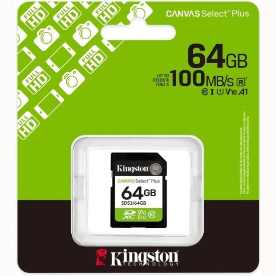 Карта памяти Kingston SDXC 64Gb Canvas Select Plus Gen3 UHS-I U1 V10 100 Mb/s