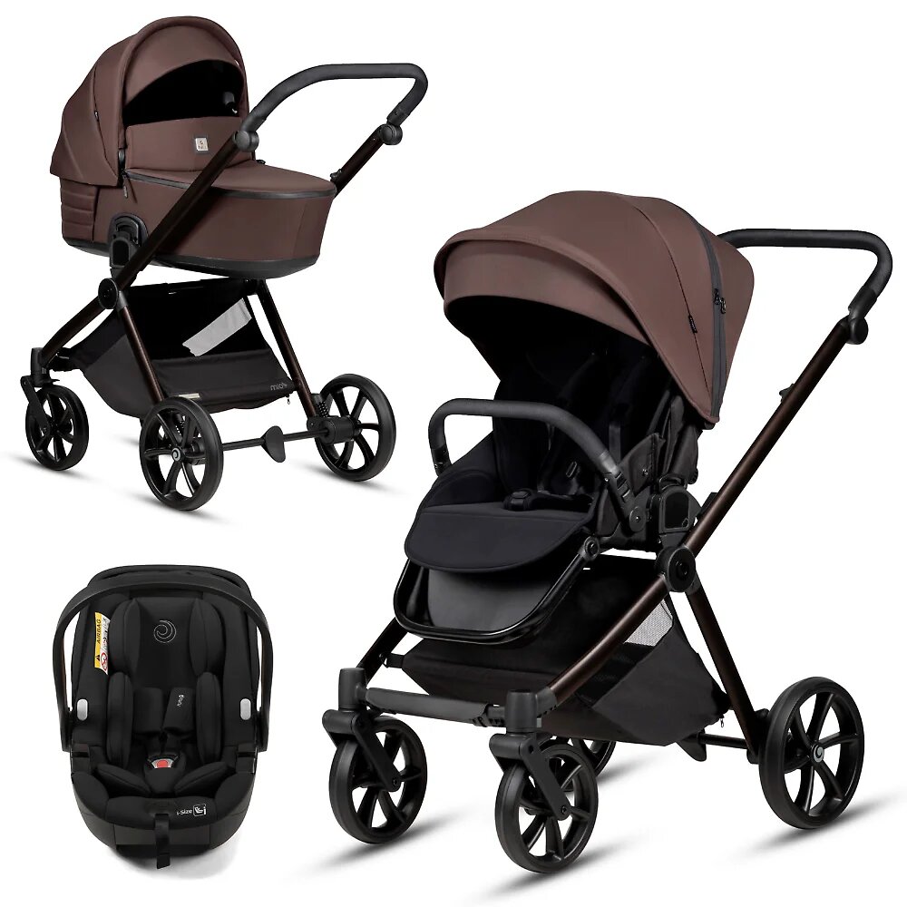 Детская коляска 3в1 Tutis Mio 3+, Elo Lux Edu Sky, цвет Coffee Brown (Шоколадный)