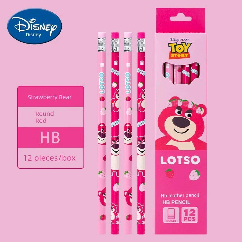 Disney Ёжик клубника 12 карандашей с маленькой резинкой, гексагональная HB для детей, школьные принадлежности с мишкой