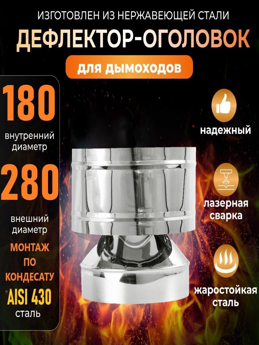 Дефлектор-Оголовок d-180/280 (Нерж. ст.430/0,5мм) Конденсат (подходит для FERRUM) / вентиляция кровельная / оголовок дымохода