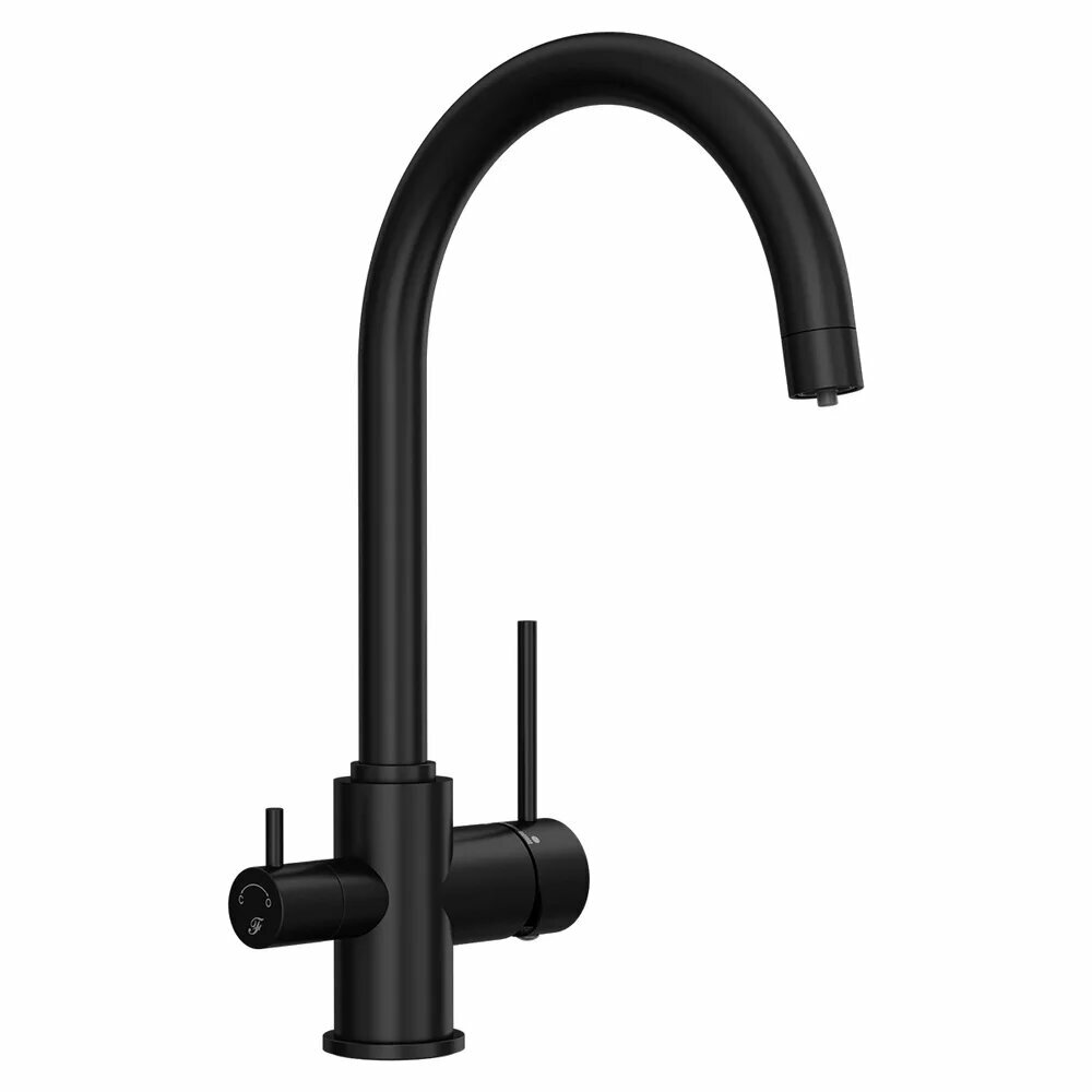 Смеситель для кухни Elghansa Kitchen Pure Water 56B5216 с краном для питьевой воды, с поворотным изливом, черный, матовый, однорычажный, нержавеющая сталь, с керамическим картриджем