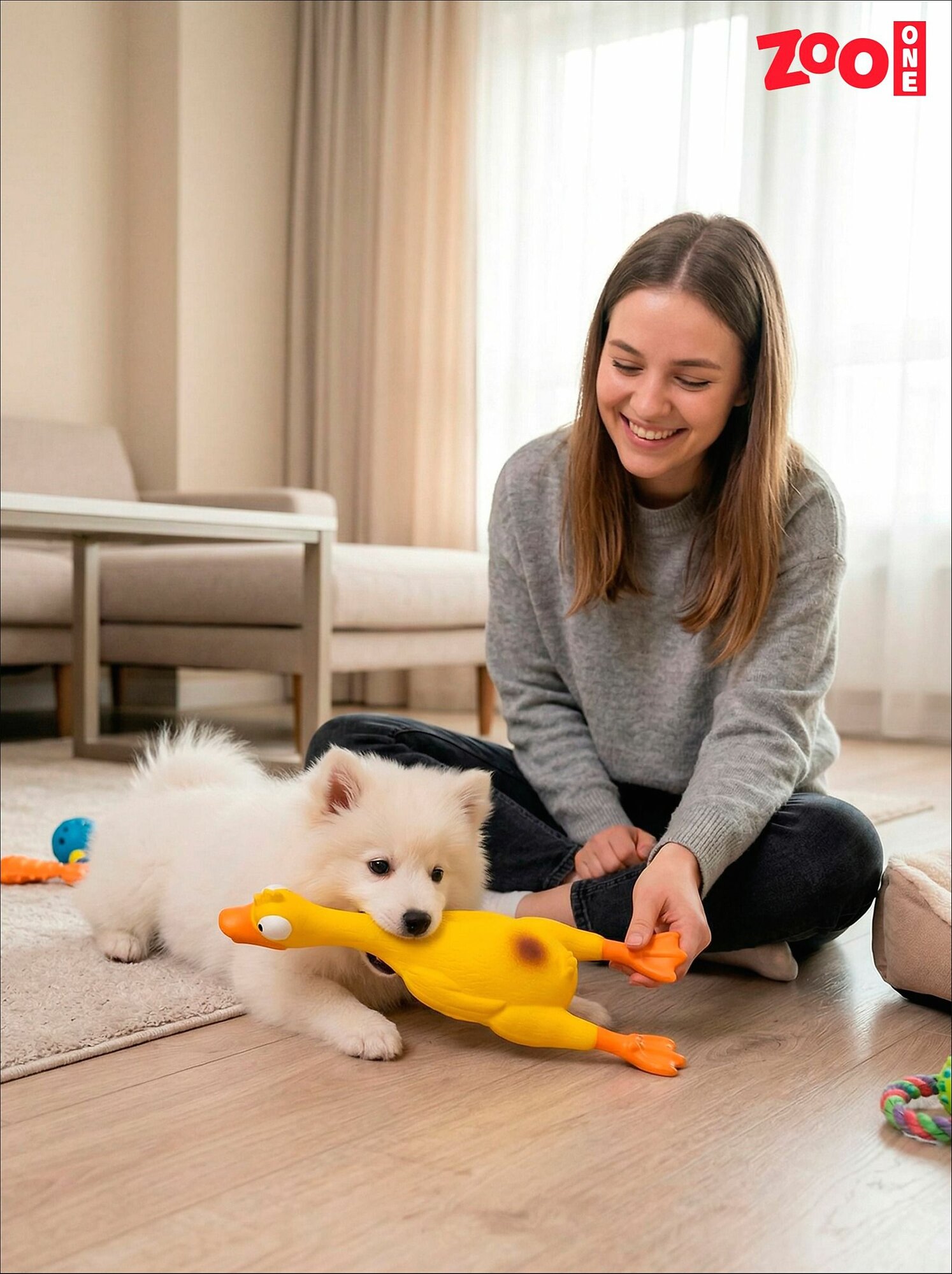 Игрушка для собак ZooOne "Кряква", латекс, пластик, для снятия стресса
