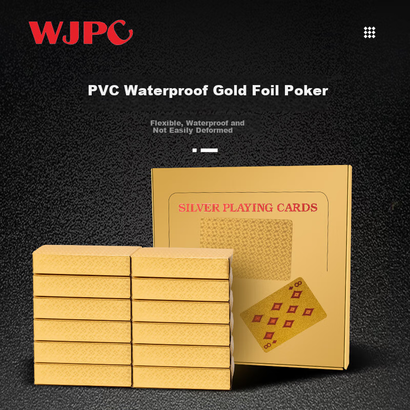 Карты для покера Wangjing Texas Hold'em 12 комплектов Водонепроницаемые матовые PVC крупный шрифт золотая решетка