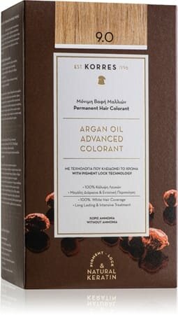 Краска для волос Korres Argan Oil, оттенок 9.0 очень светлый блонд, 50 мл